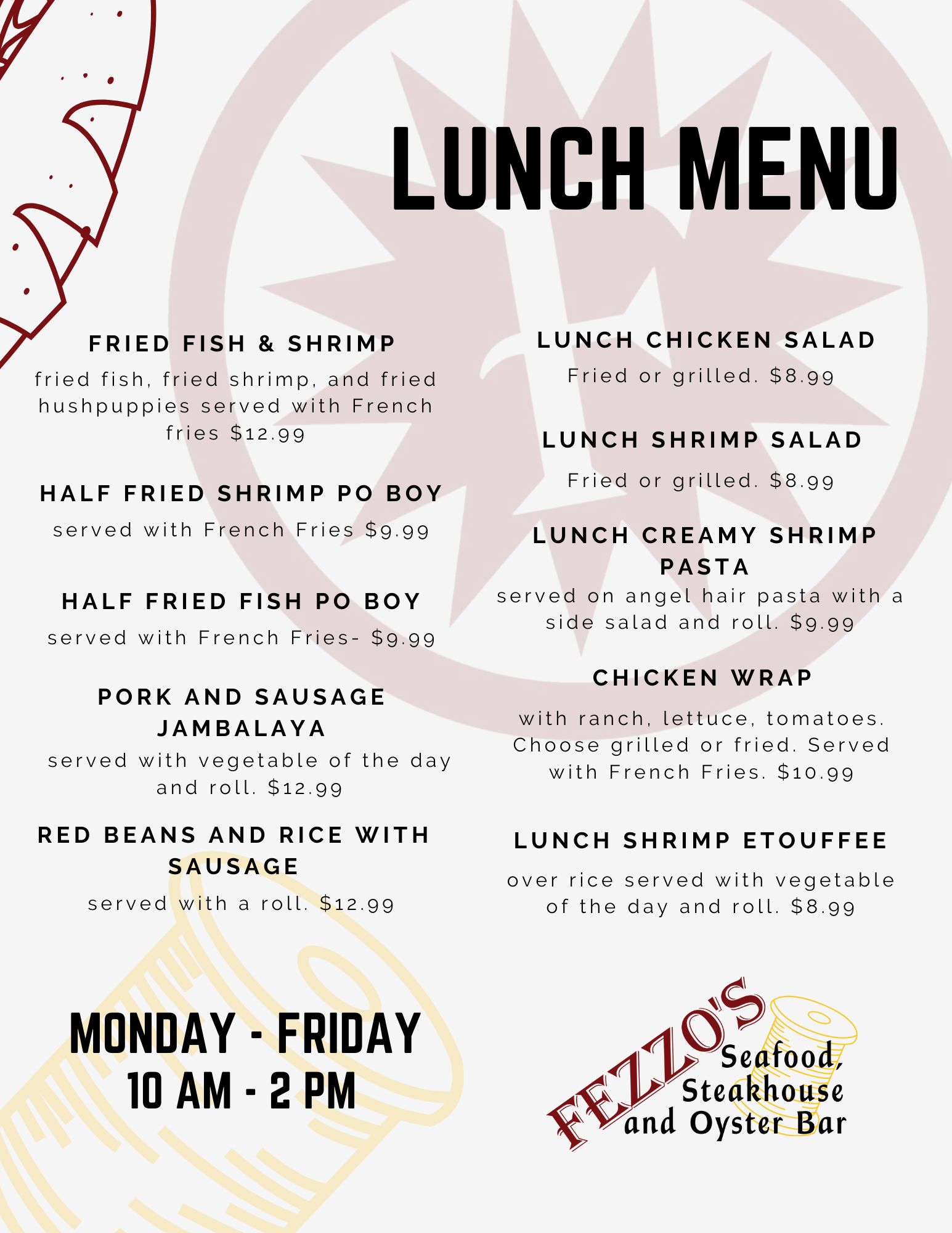 Lunch Menu - Fezzo's